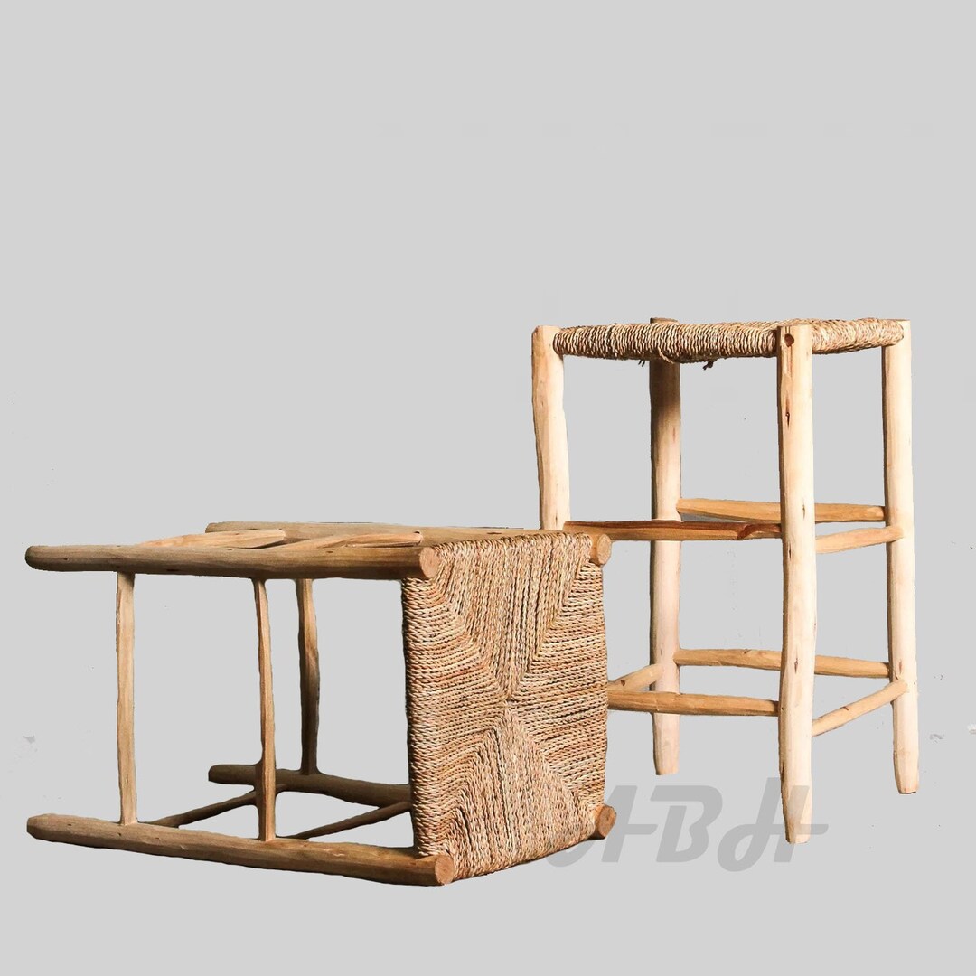 Moroccan Wooden Rattan Bar Stool - Etsy