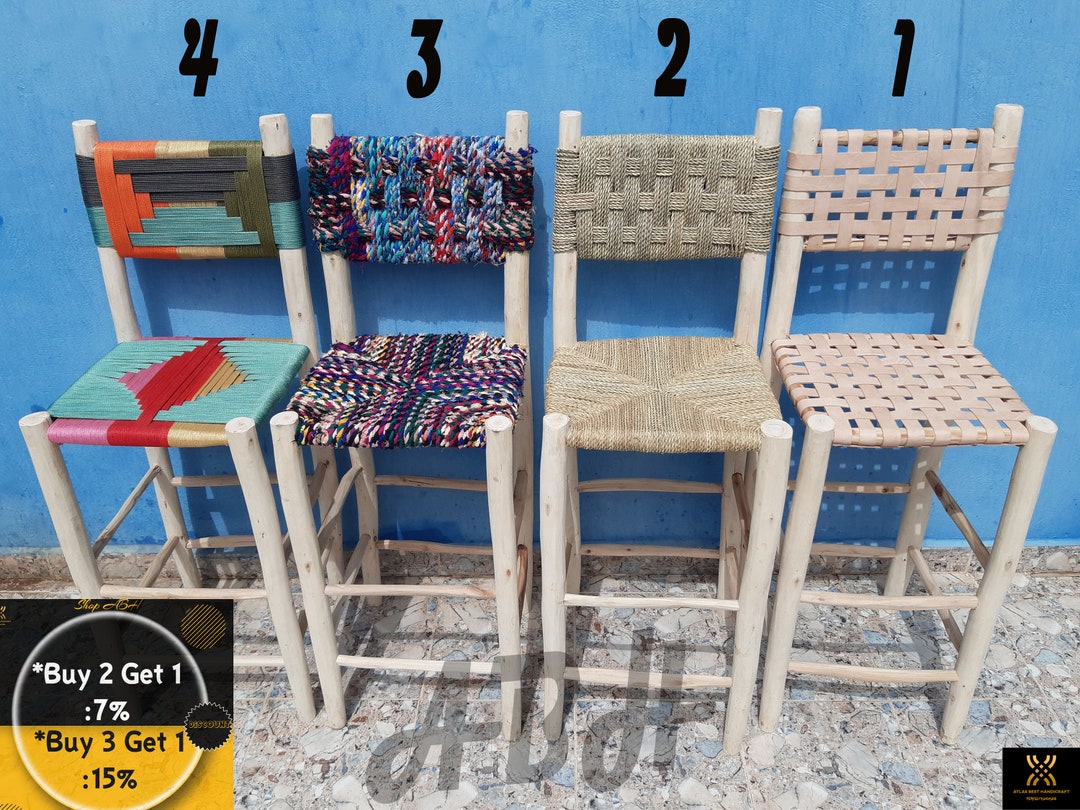 Moroccan Bar Stool, Handmade Wooden Bar Stools, Bar Stool With Back ...