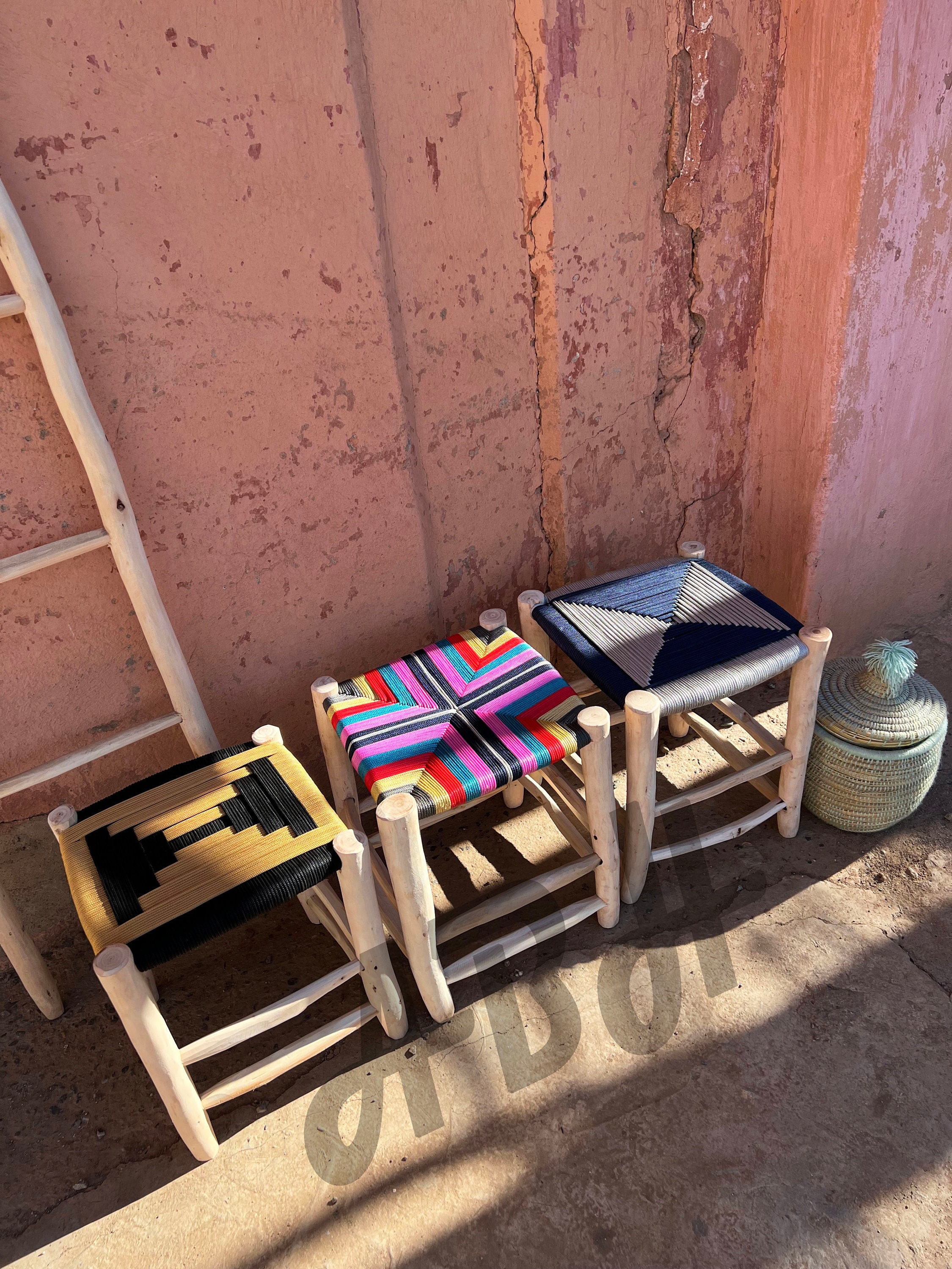Moroccan Wooden Macrame Bar Stool - Etsy