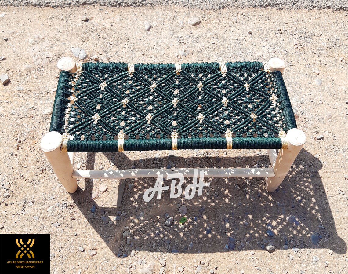 Moroccan Wooden Bench Handmade Bench Woven Bench Made of - Etsy