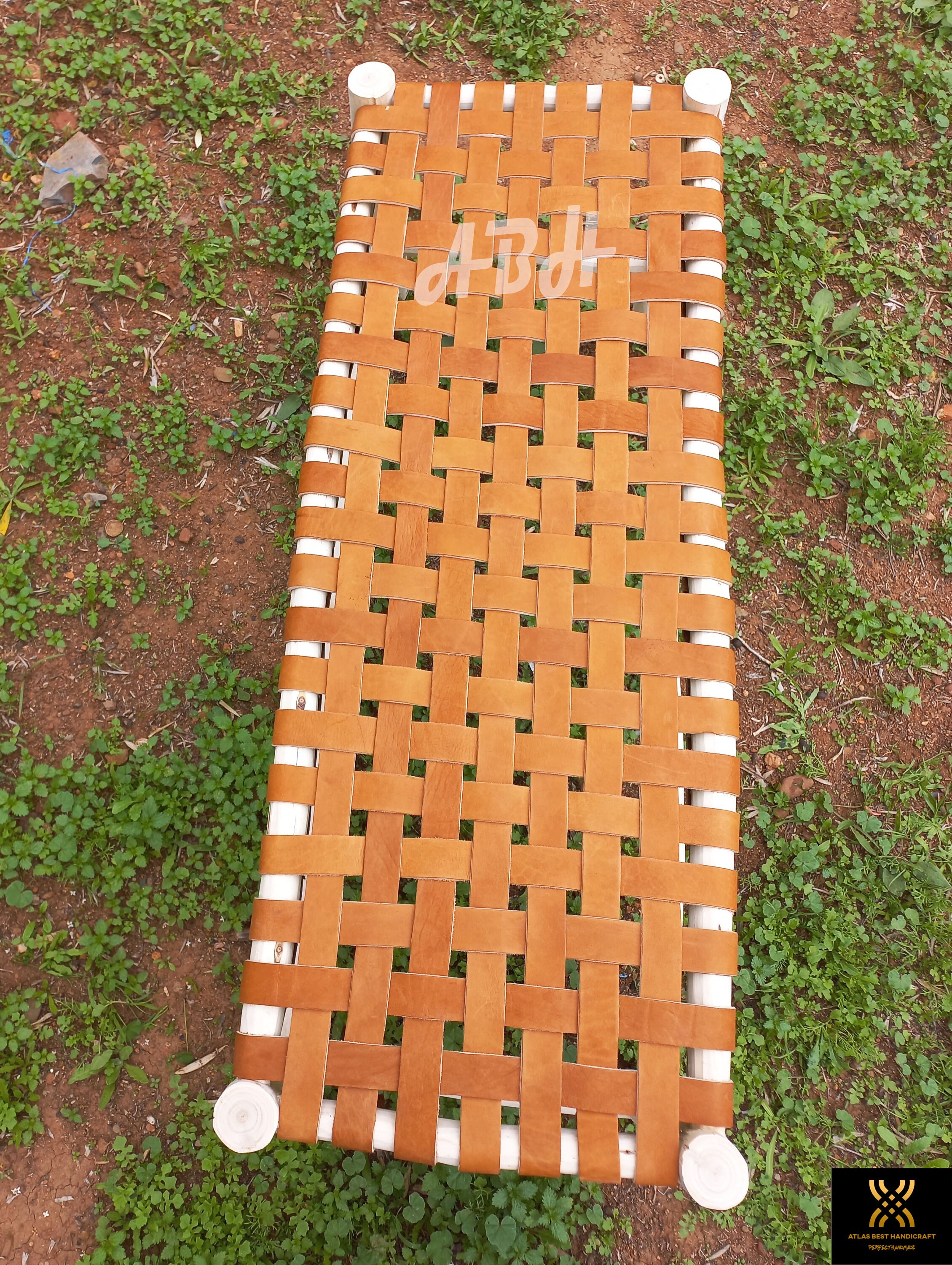 Moroccan Bench in Solid Wood in Natural Leather - Etsy