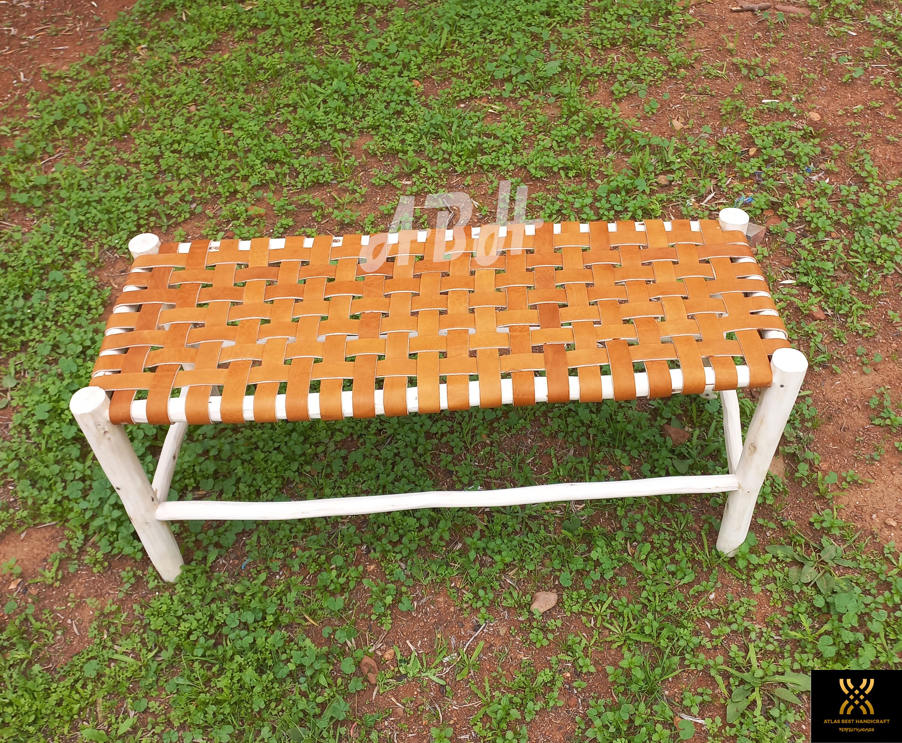 Moroccan Bench in Solid Wood in Natural Leather - Etsy