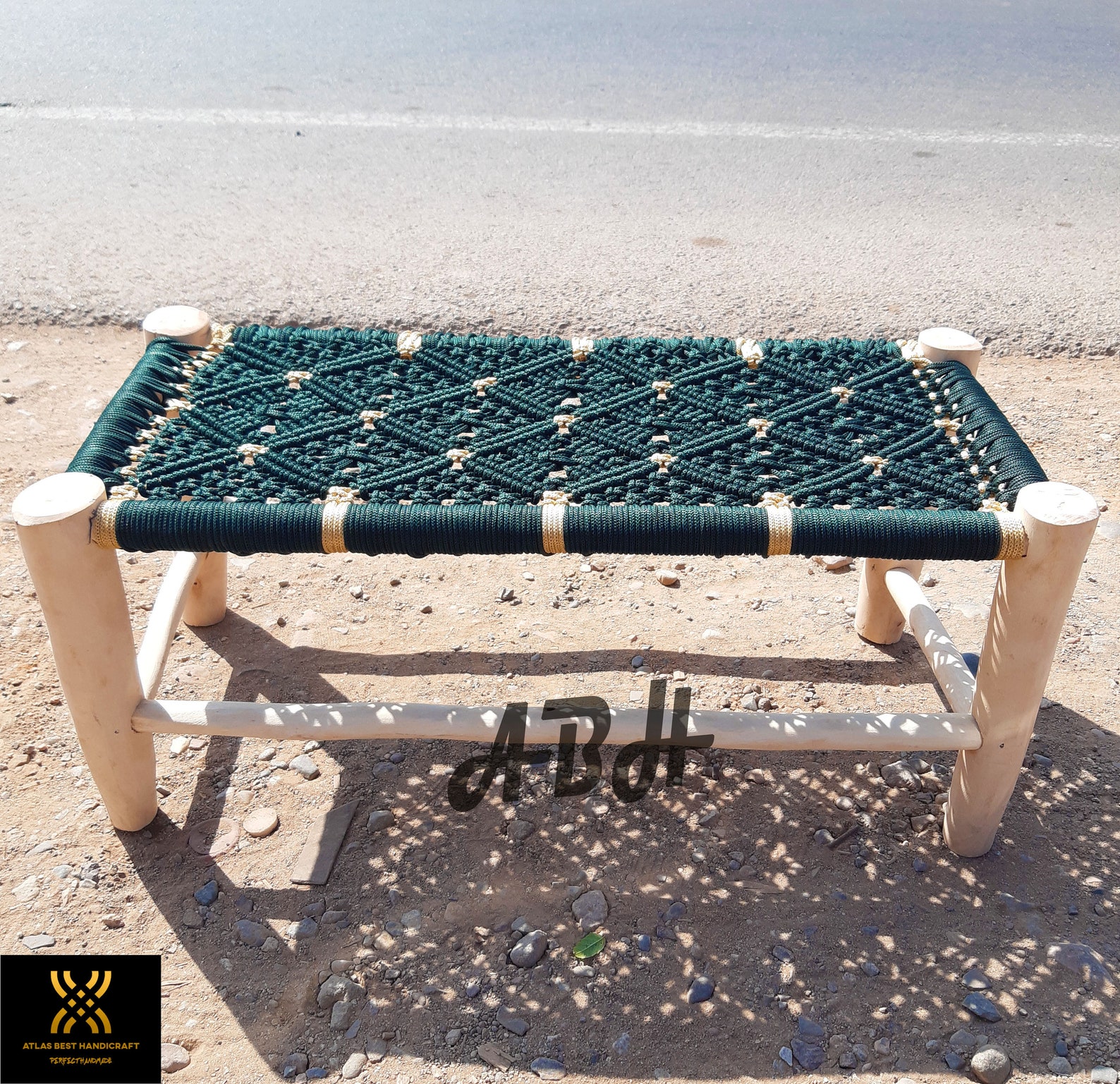 Moroccan Wooden Bench Handmade Bench Woven Bench Made of - Etsy