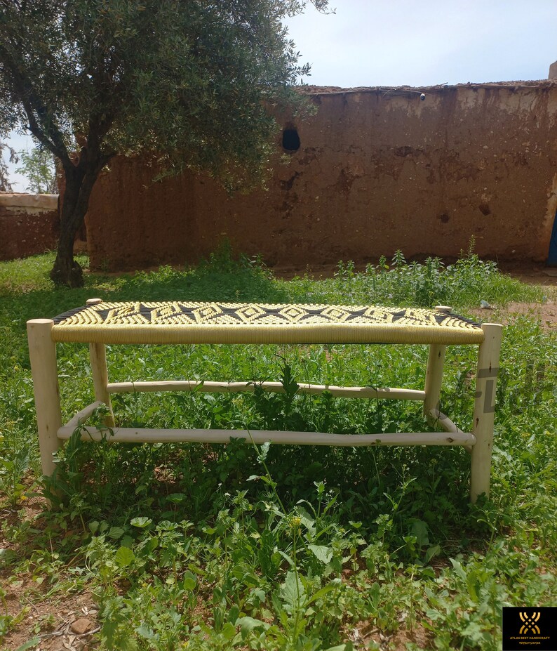 Moroccan Wooden Bench Handmade Bench Woven Bench Made of - Etsy