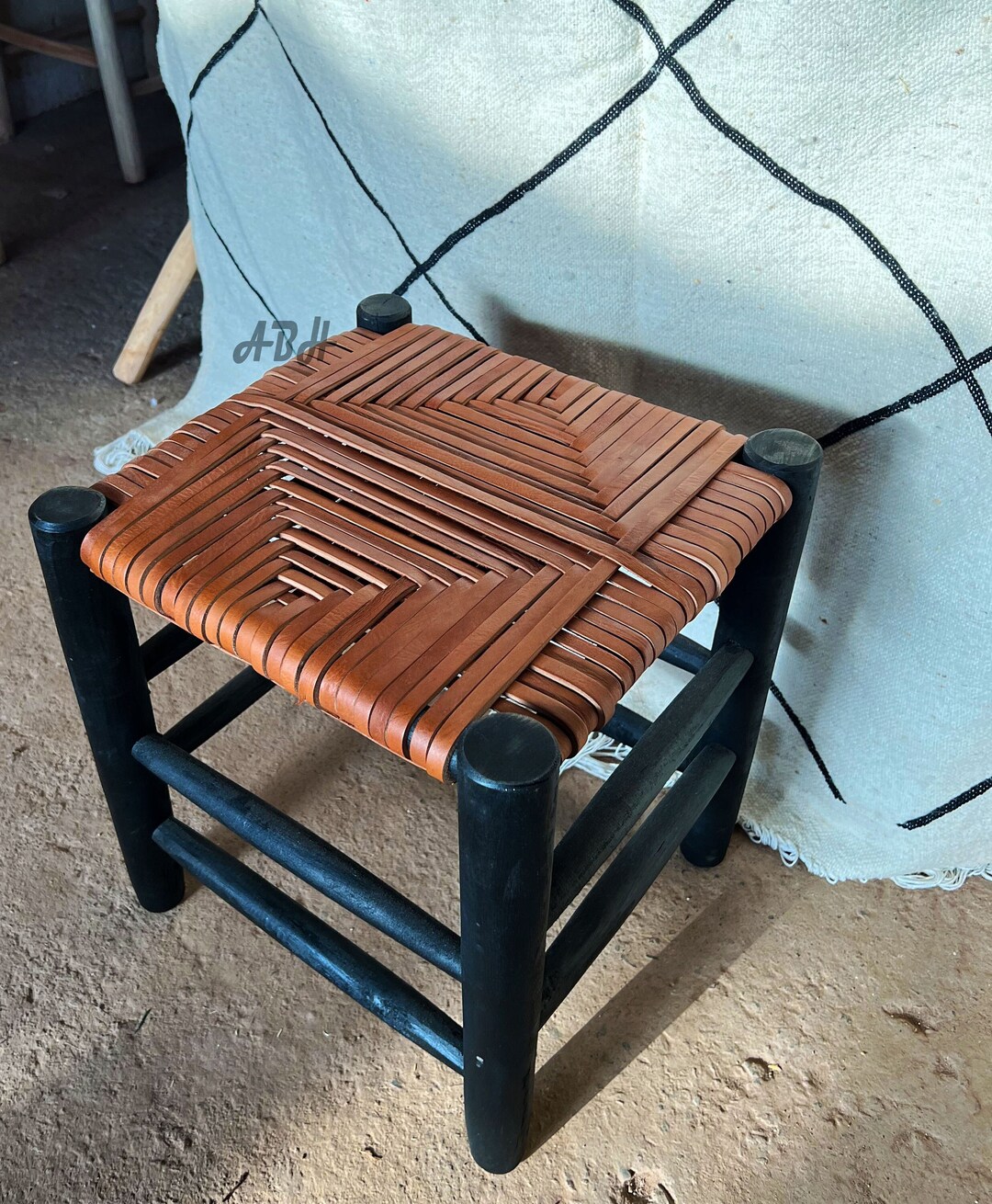 Moroccan Wooden Leather Bar Stool - Etsy