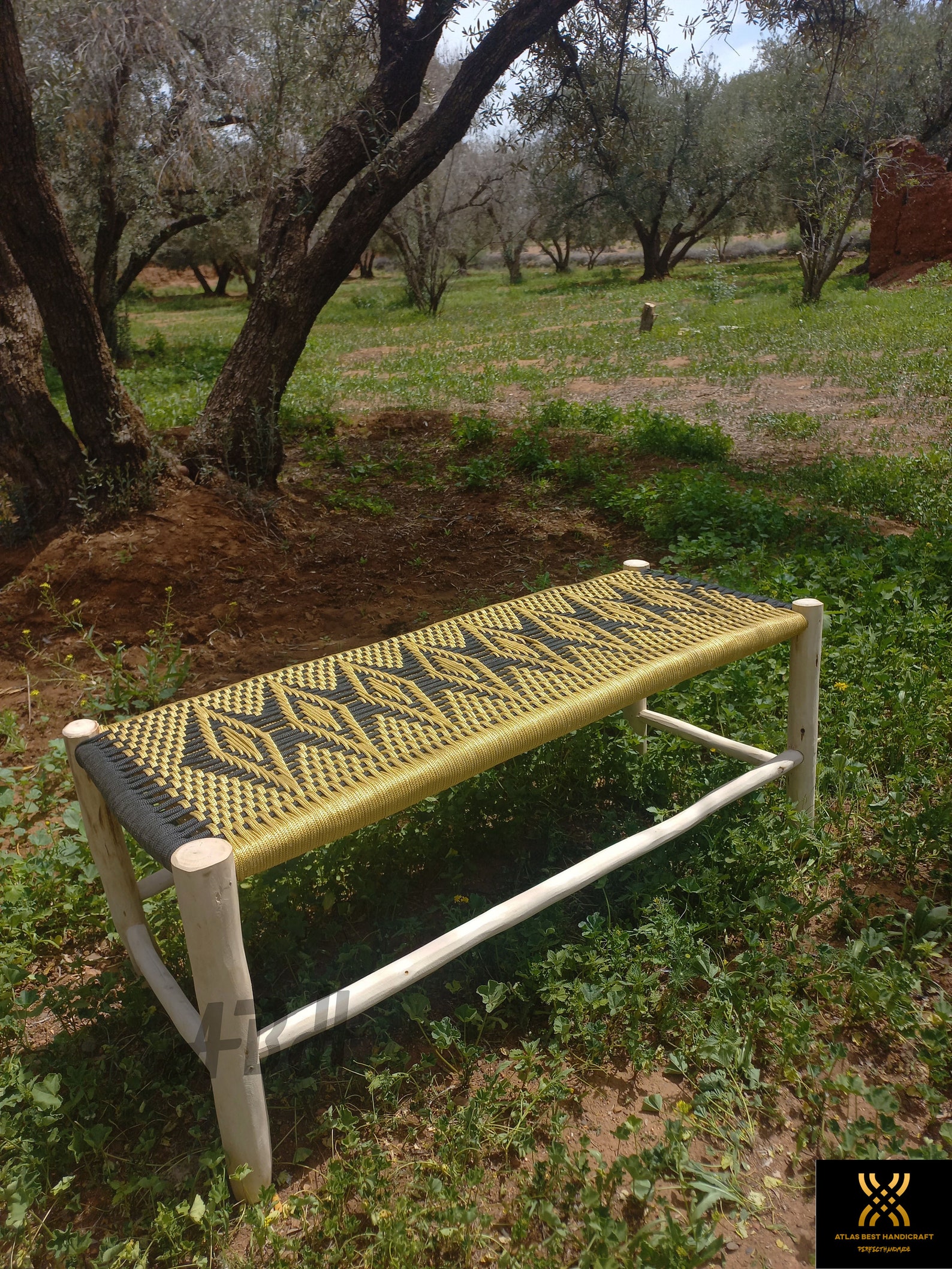 Moroccan Wooden Bench Handmade Bench Woven Bench Made of - Etsy