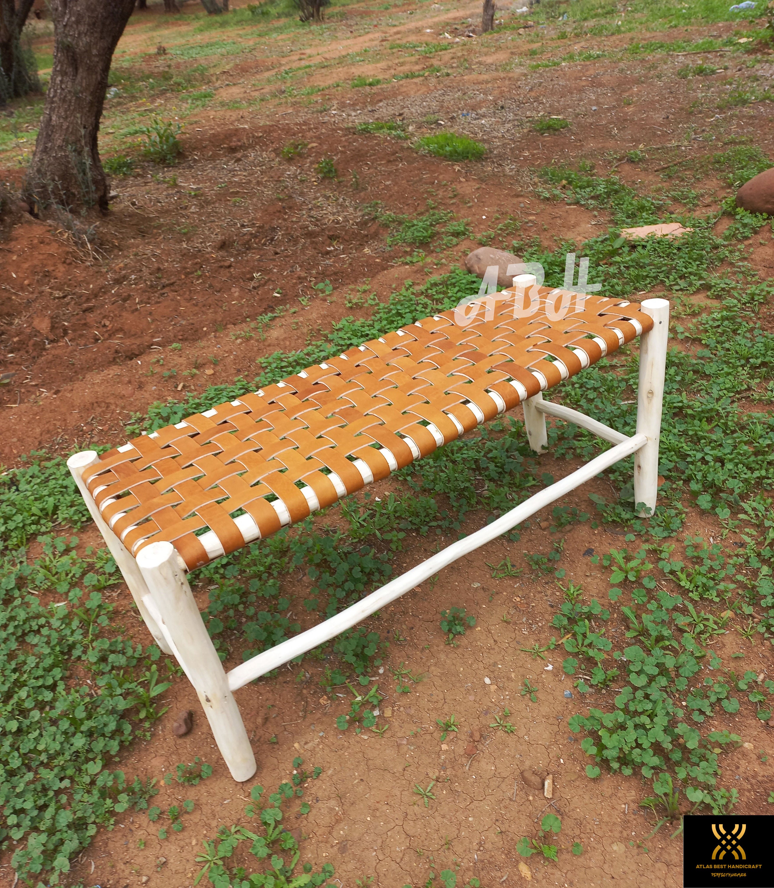 Moroccan Bench in Solid Wood in Natural Leather - Etsy