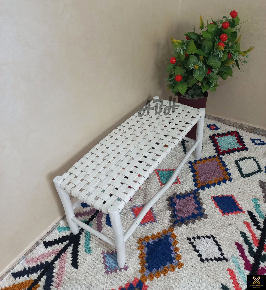 Moroccan Bench in Solid Wood in Natural Leather - Etsy
