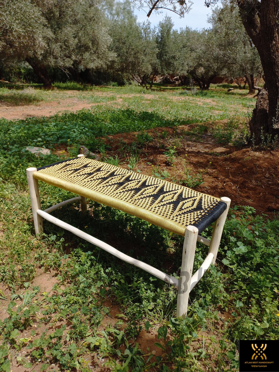Moroccan Wooden Bench Handmade Bench Woven Bench Made of - Etsy