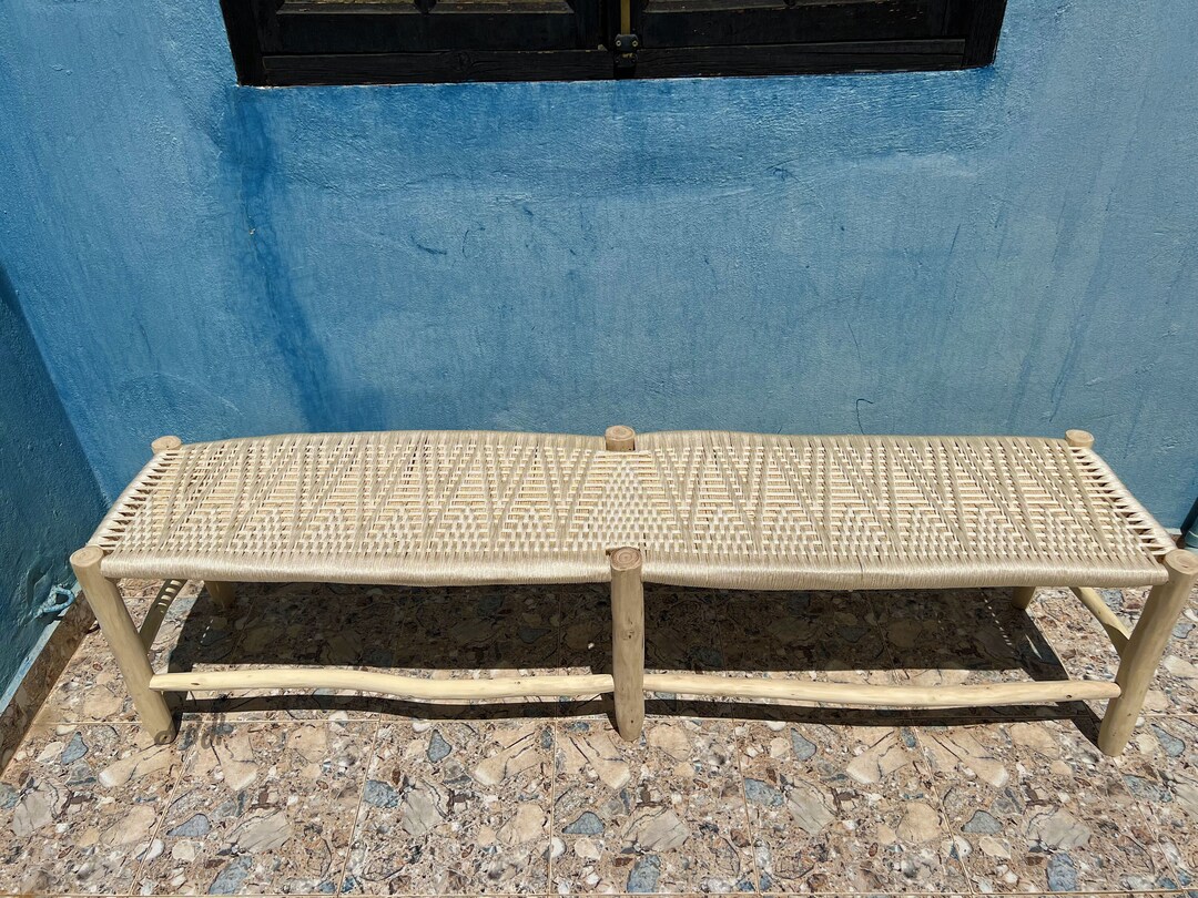 Moroccan Wooden Bench, Handmade Bench, Woven Bench Made of Macrame - Etsy