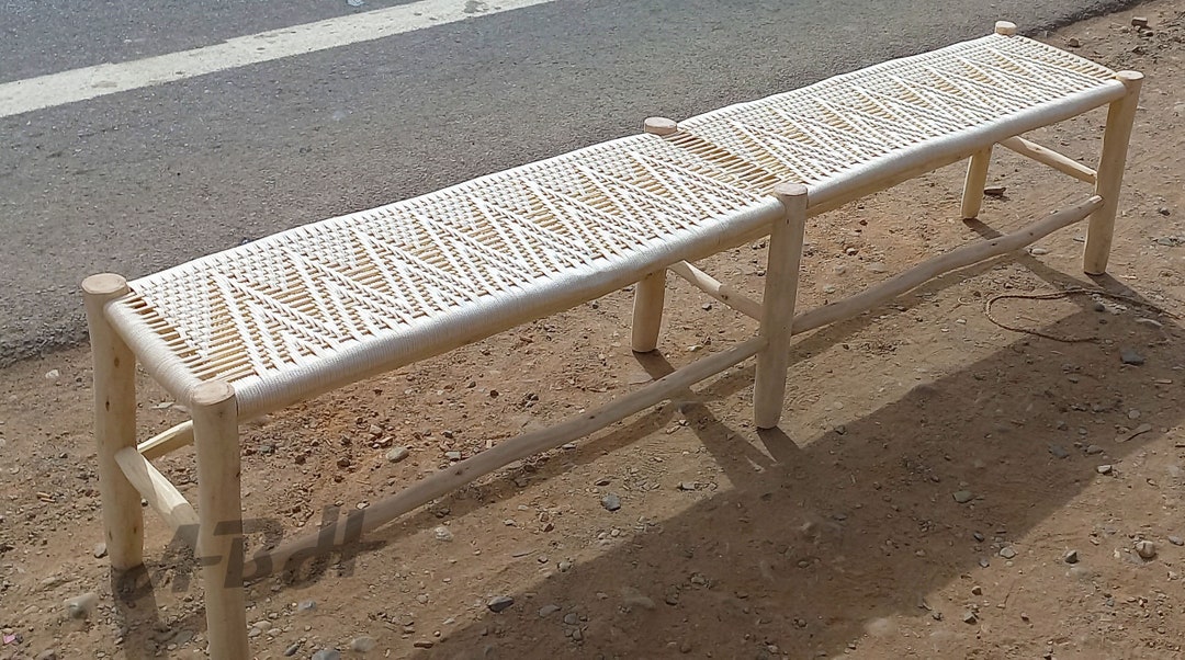 Moroccan Wooden Bench, Handmade Bench, Woven Bench Made of Macrame - Etsy