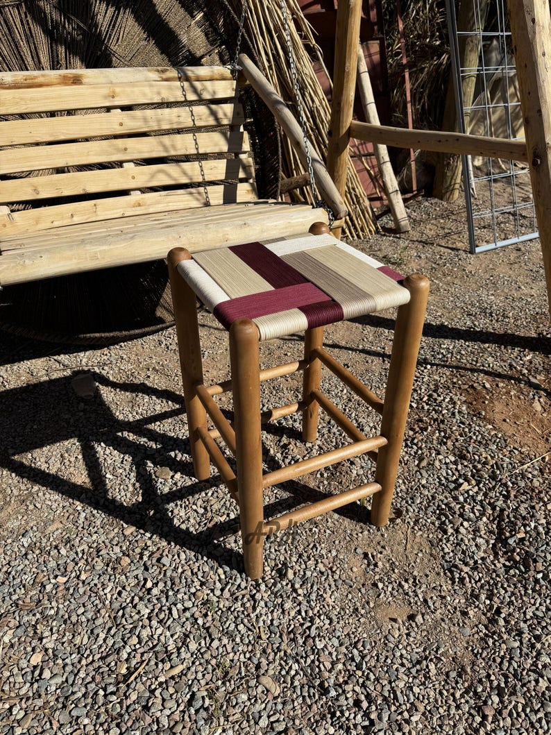 Wooden Macrame Bar Stool - Etsy