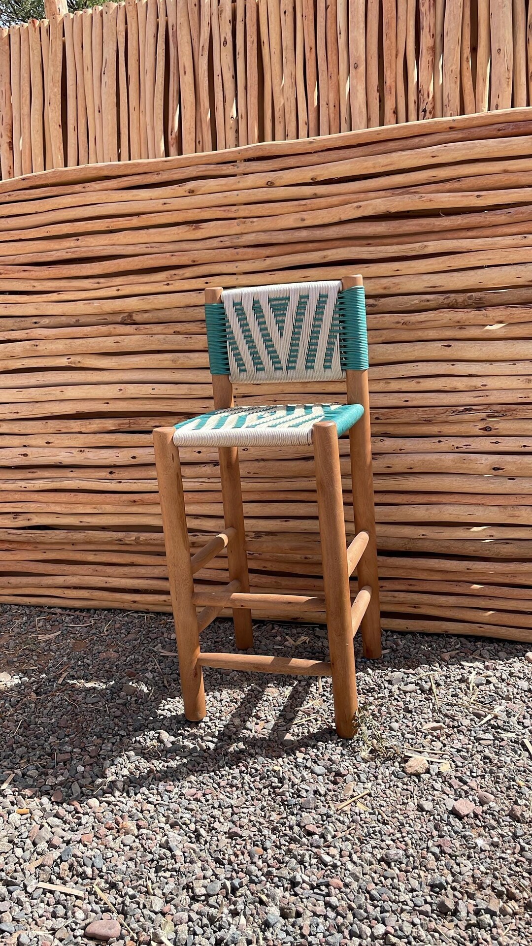 Moroccan Macrame Bar Stool, Handmade Wood Bar Stools, Bar Stool With ...