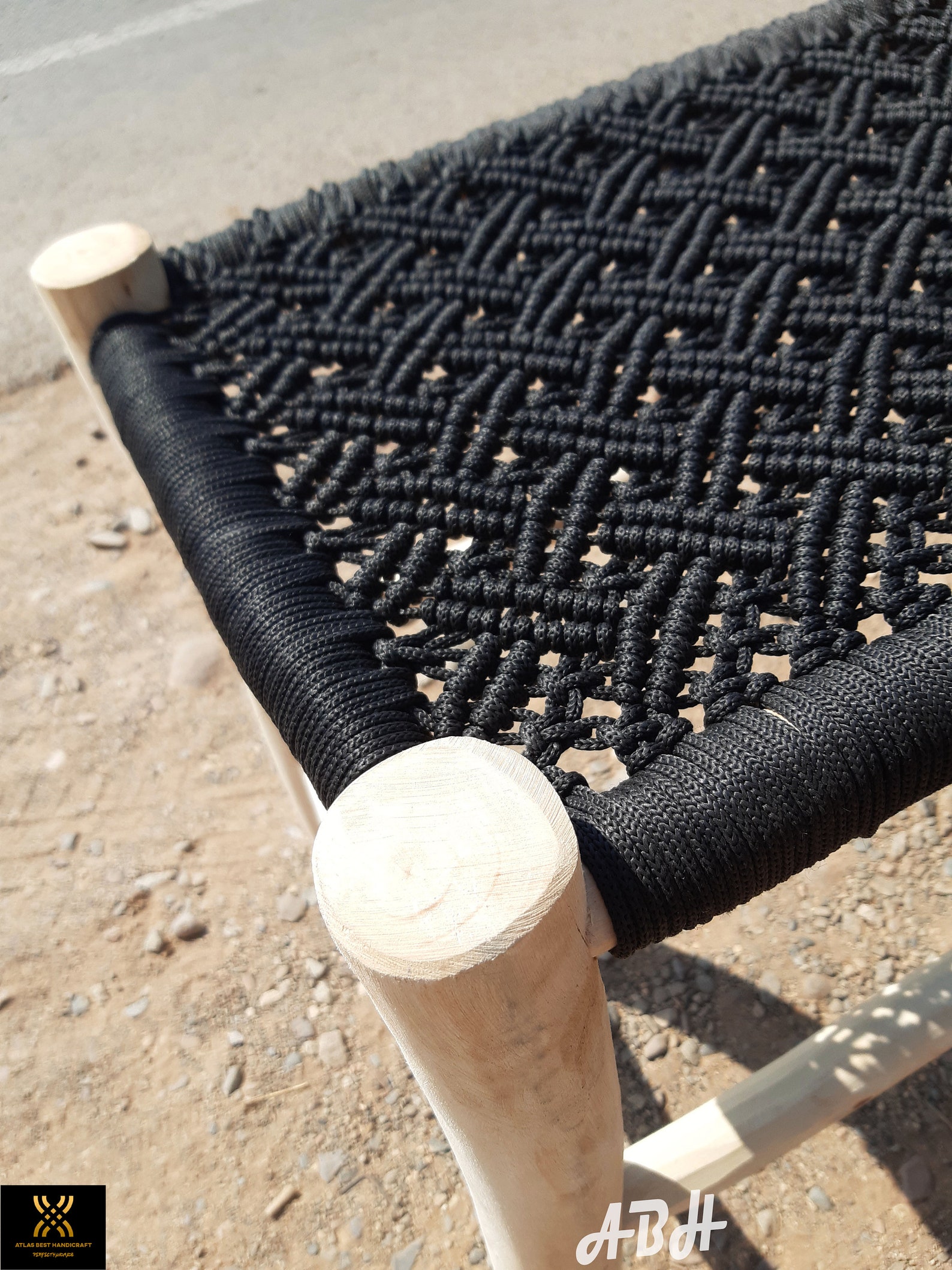 Moroccan Wooden Bench, Handmade Bench, Woven Bench Made of Macrame ...