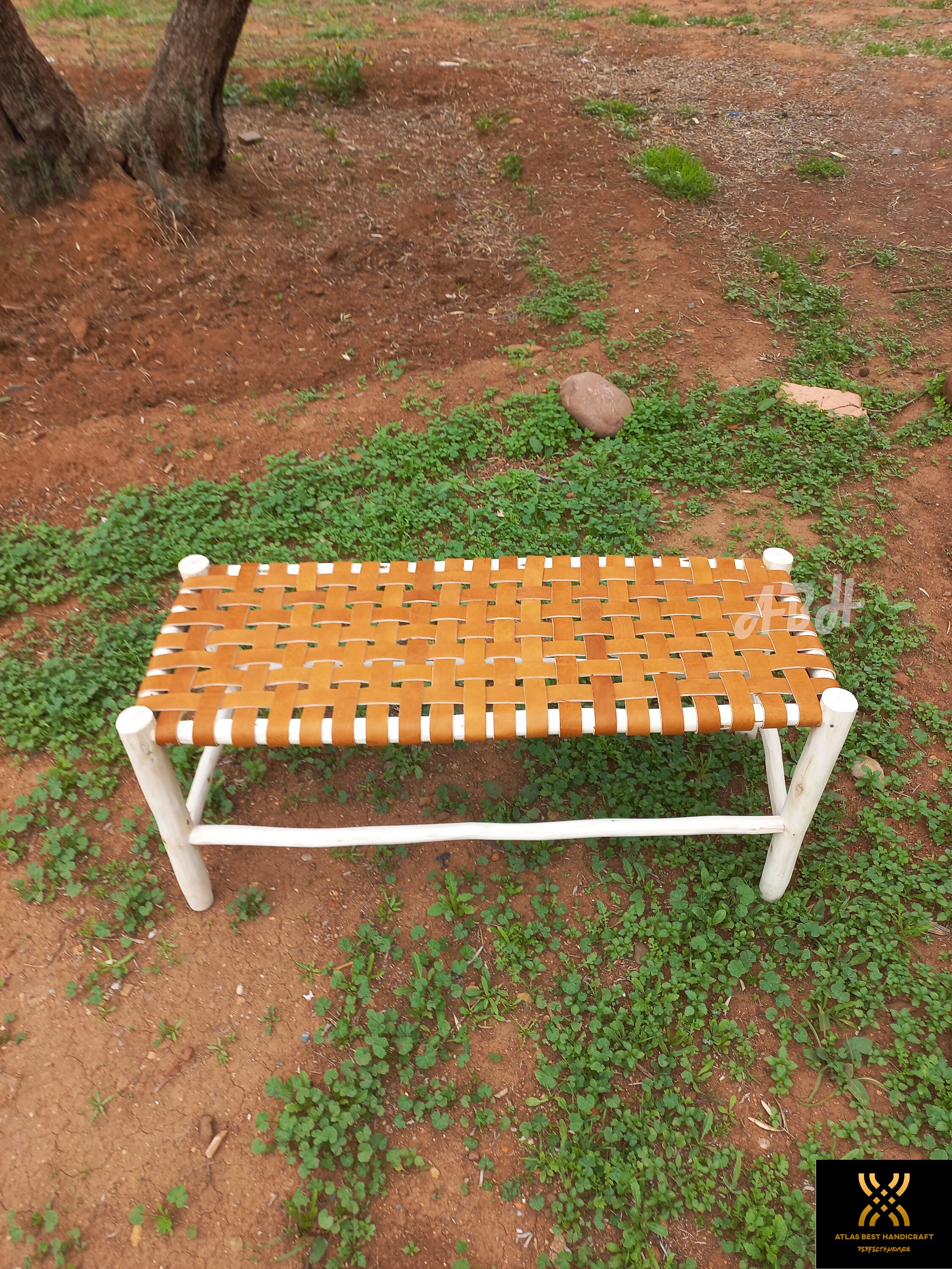 Moroccan Bench in Solid Wood in Natural Leather - Etsy