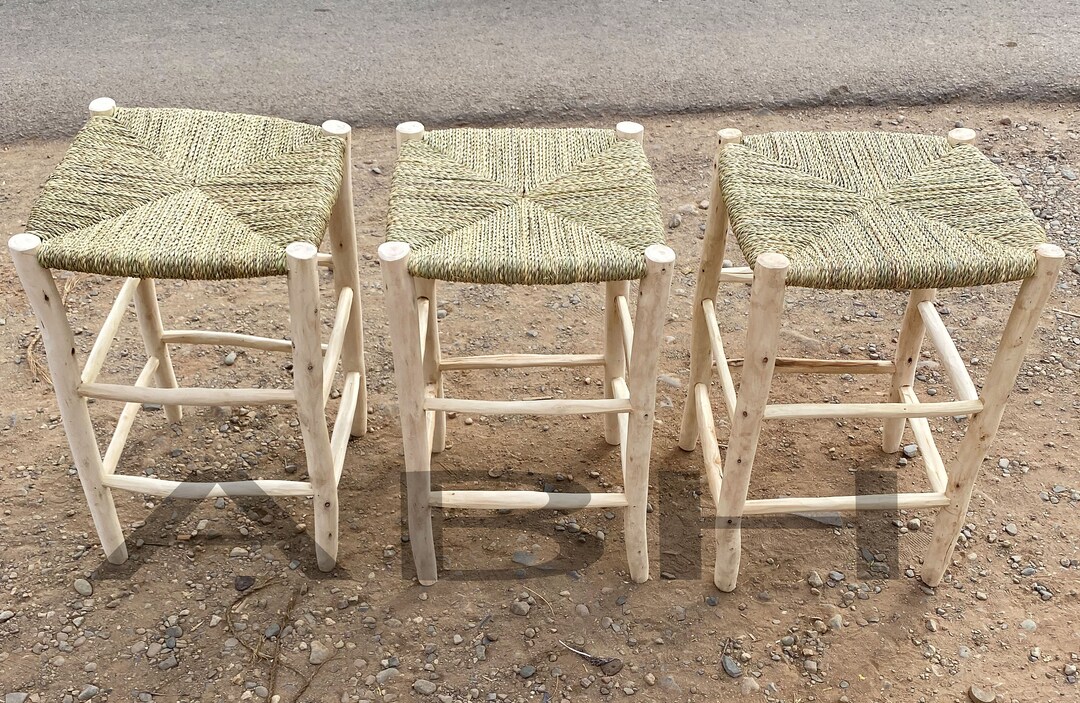 Moroccan Wooden Rattan Bar Stool - Etsy