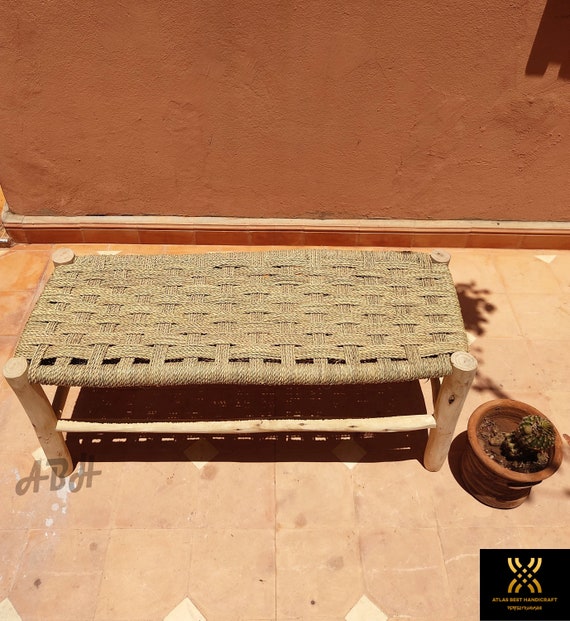 Moroccan Wooden Bench Handmade Rattan Bench Wood Bench | Etsy