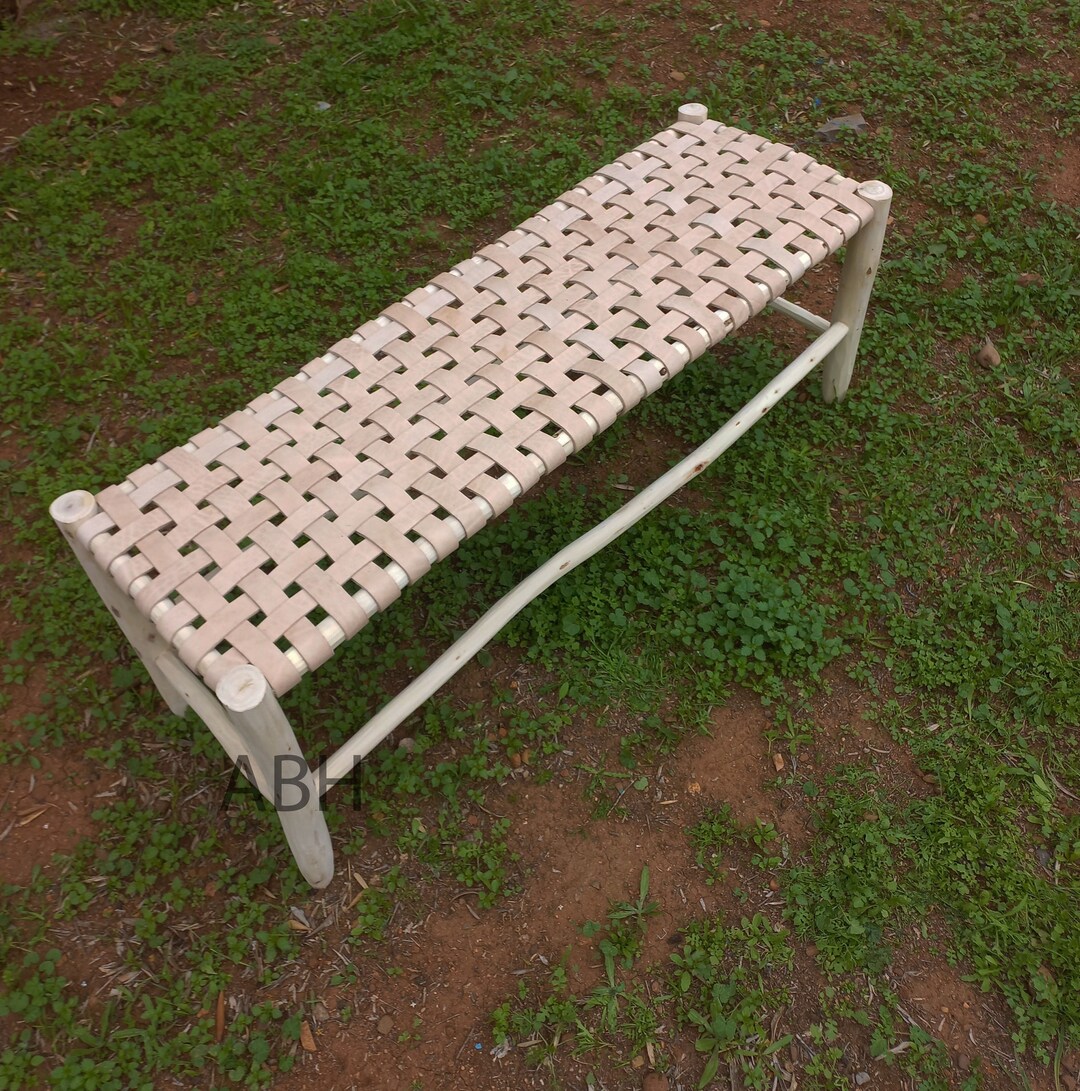 Moroccan Bench in Solid Wood in Natural Leather - Etsy