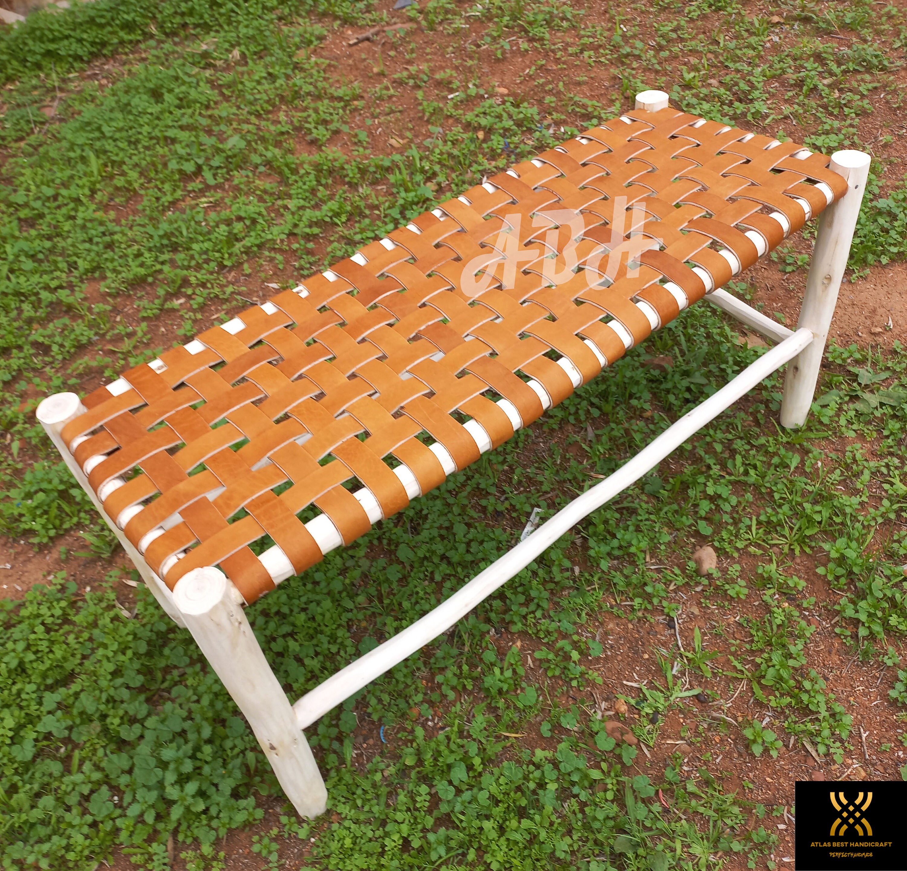 Moroccan Bench in Solid Wood in Natural Leather - Etsy