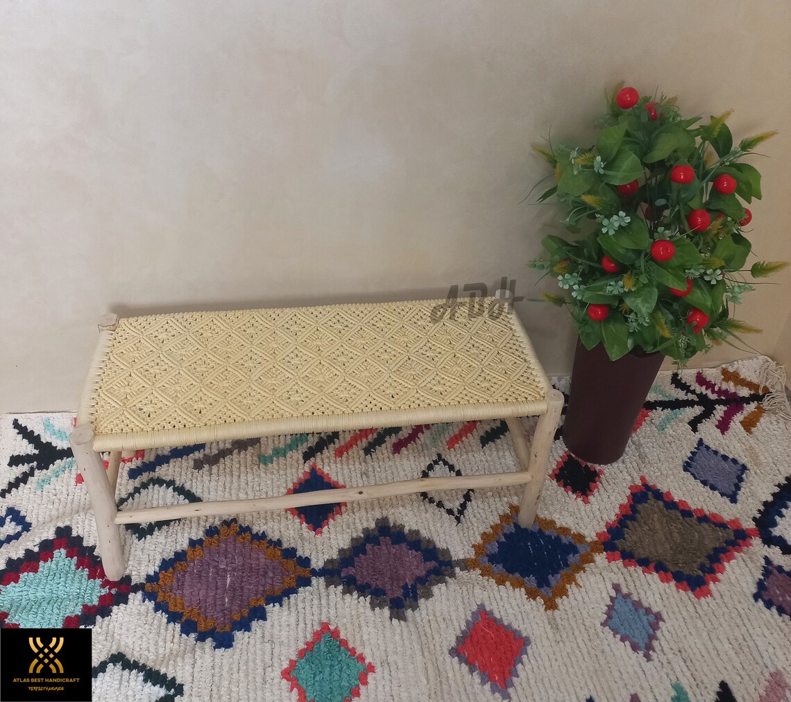 Moroccan Wooden Bench Handmade Bench Woven Bench Made of | Etsy