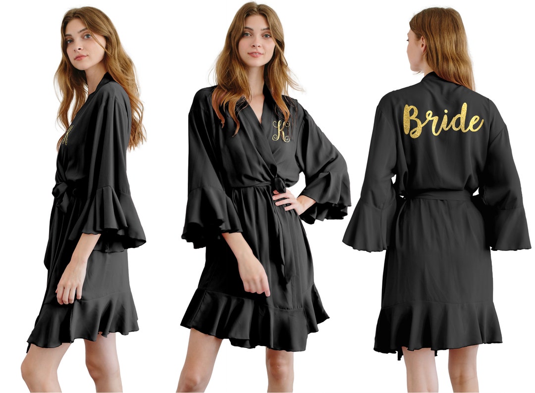 Black Ruffle Lace Bridesmaid Robes, Satin Ruffle Robes, Bridal Robes ...
