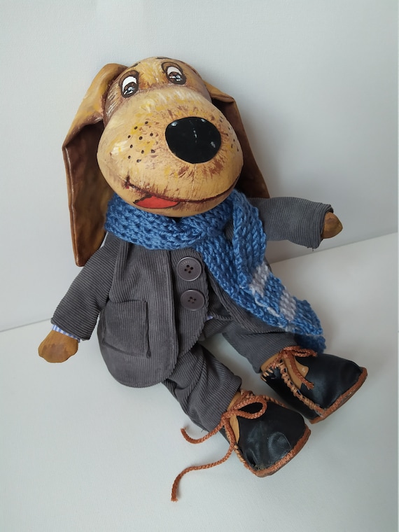 Handmade cloth dog Fabric toy dog in clothes. | Etsy
