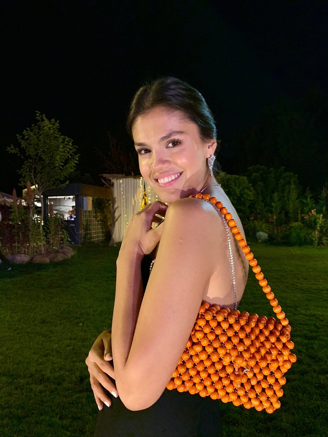 Orange Bag Medium Bead Bag Shoulder Bag Wooden Bag Luxury - Etsy