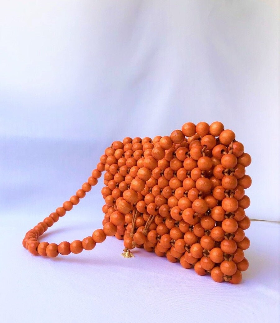 Orange Bag Medium Bead Bag Shoulder Bag Wooden Bag Luxury - Etsy