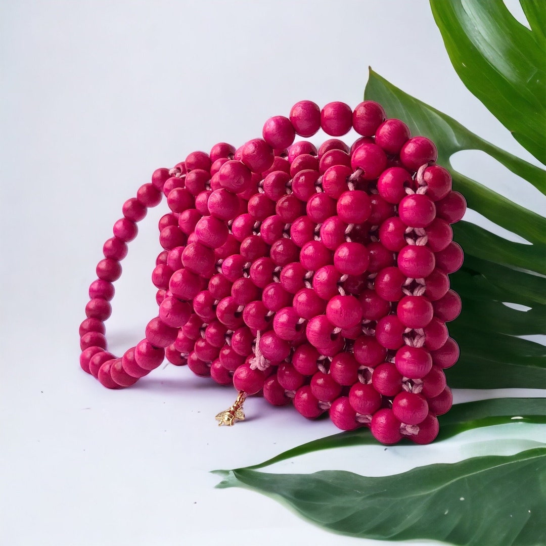 No 5 Raspberry Bag Small, Bead Bag, Tote Bag, Wooden Bag, Luxury Bag ...