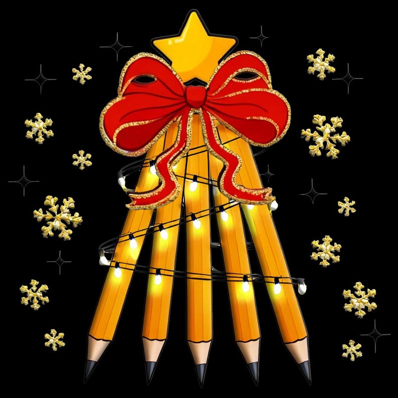 Teacher Christmas Pencil Tree PNG | Holiday Graphic (digital Download ...