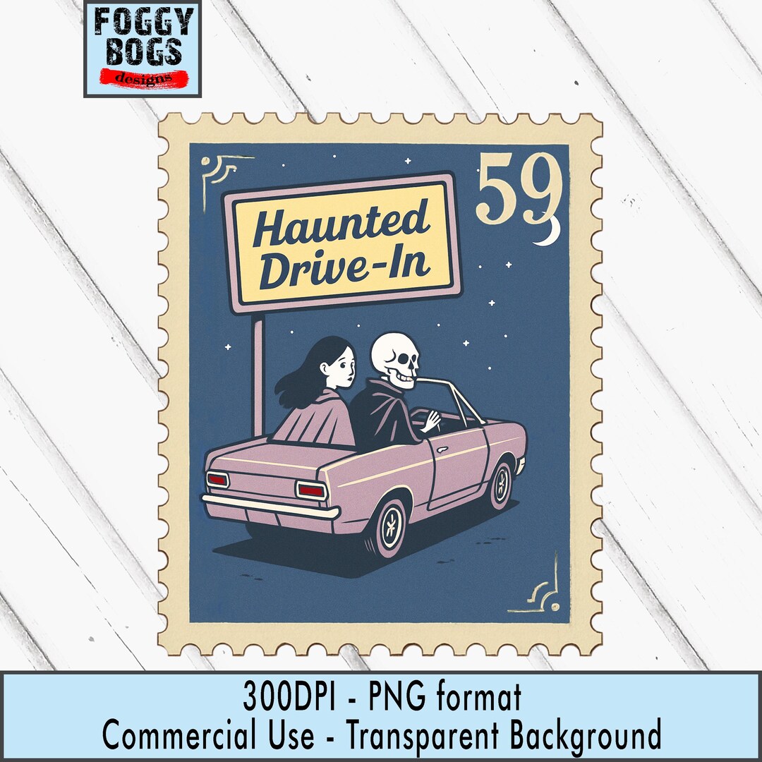 Haunted Drive-in PNG | Fall Postage Stamp Graphic | Transparent PNG ...