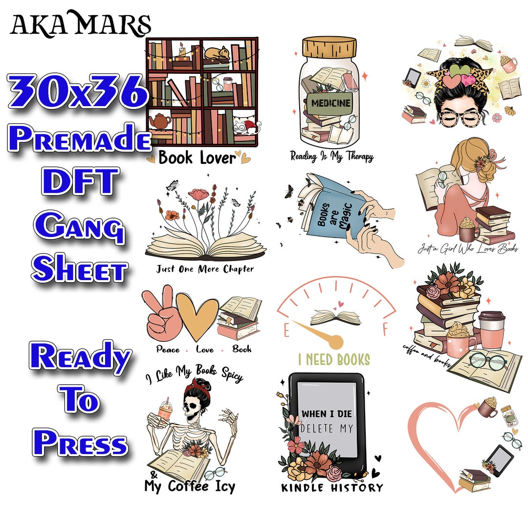Book Lover 2 Pre-made DTF Gang Sheet : Elevate Your Designs With ...