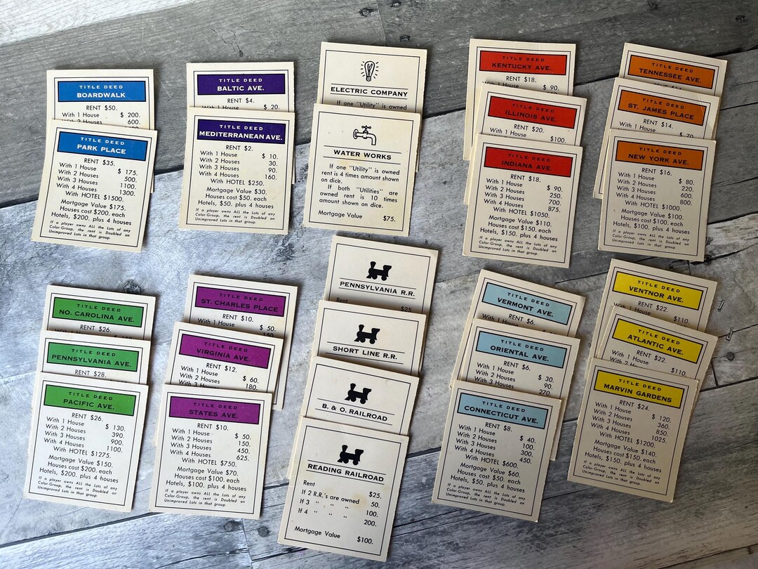 Vintage Monopoly Game Property Cards From a 1973 Game - Etsy