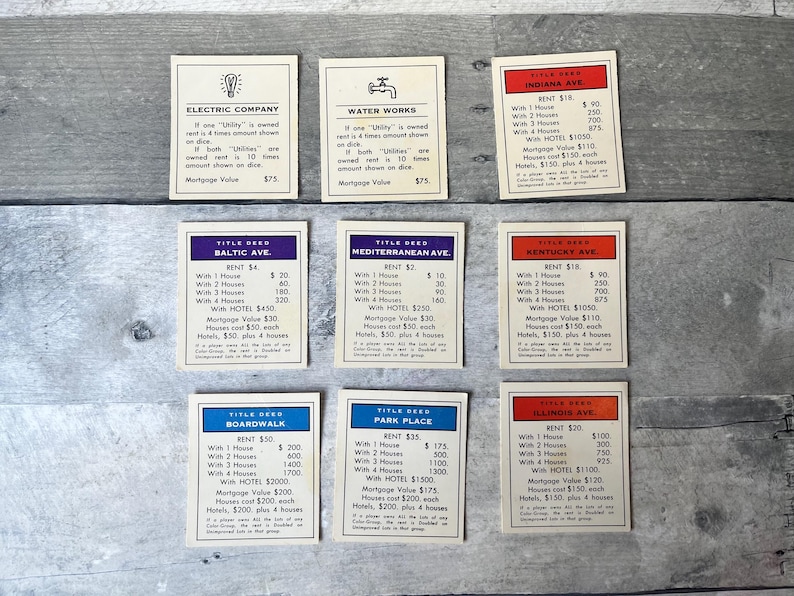 Vintage Monopoly Game Property Cards From a 1973 Game - Etsy