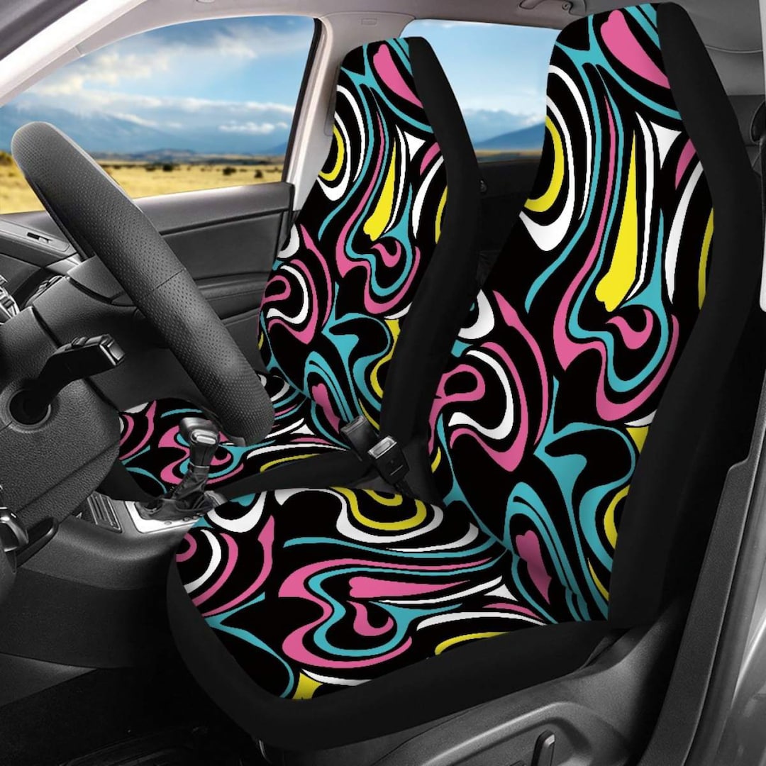 Cool Colorful Retro Curvy Line Waterproof Car Seat Cover Full Set for ...