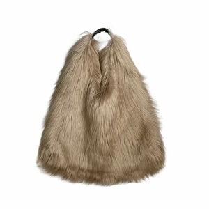 Faux Fur Shoulder Bag, Khaki Large Faux Fur Handbag, Y2K Faux Fur ...