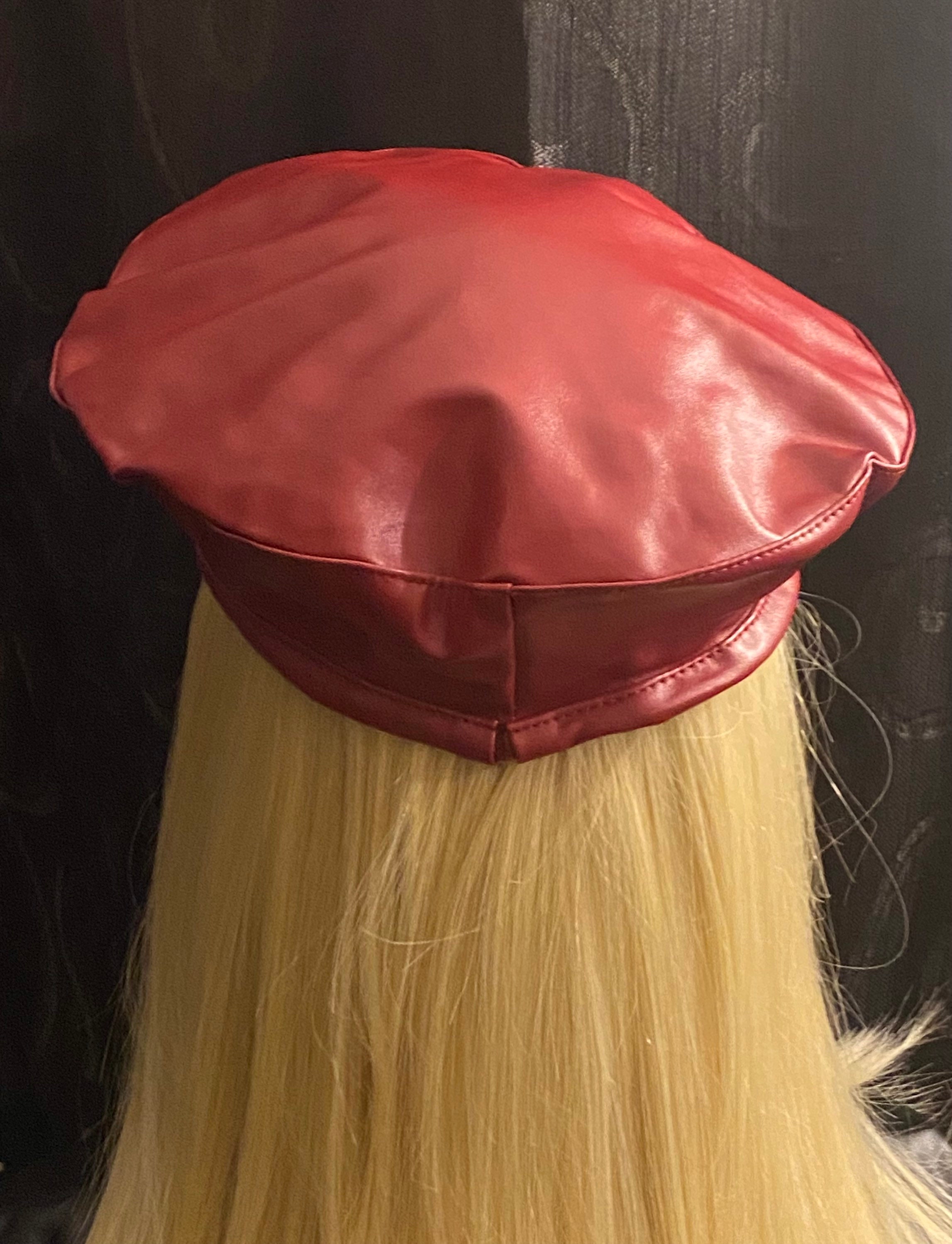 Red Faux Leather Beret, Red French Hat, Faux Leather Hats, Leather ...