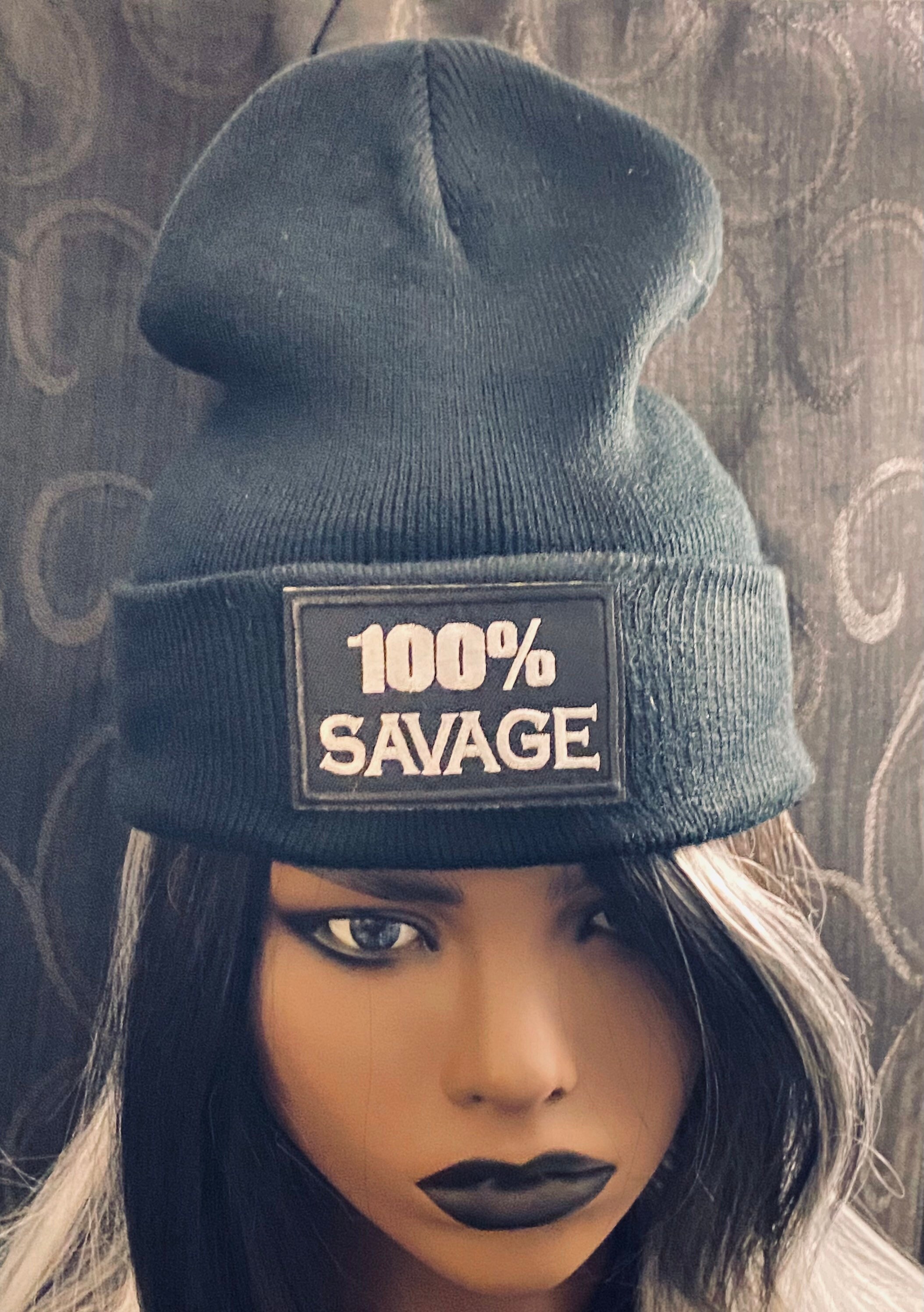100% Savage Beanie, Statement Beanie, Message Cuffed Cap, Unisex Beanie ...