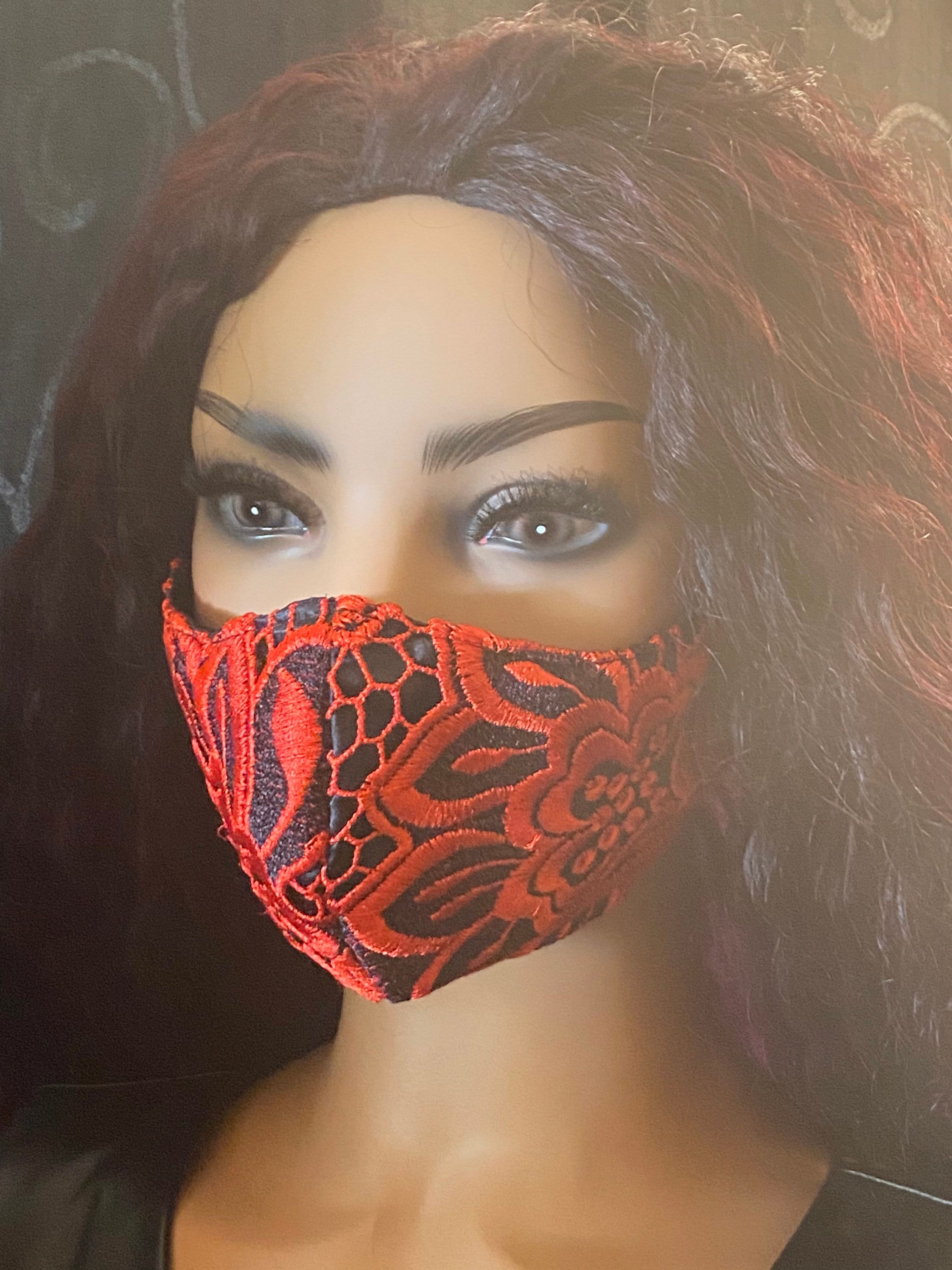 Red Lace Face Mask Red Lace Face Covering Sparkly Lace Face - Etsy