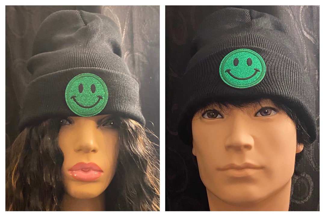 Smiley Face Beanie, Green Smiley Face Beanie, Winter Beanie, Unisex ...