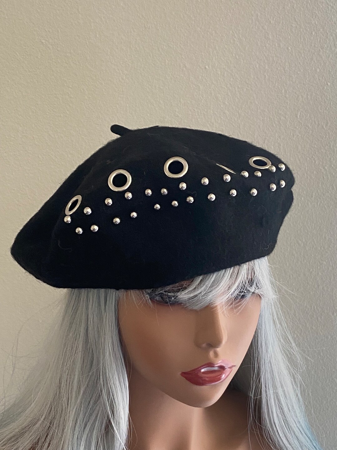 Black Studded Beret, Jeweled Beret, Embellished Hat, Studded Hat ...