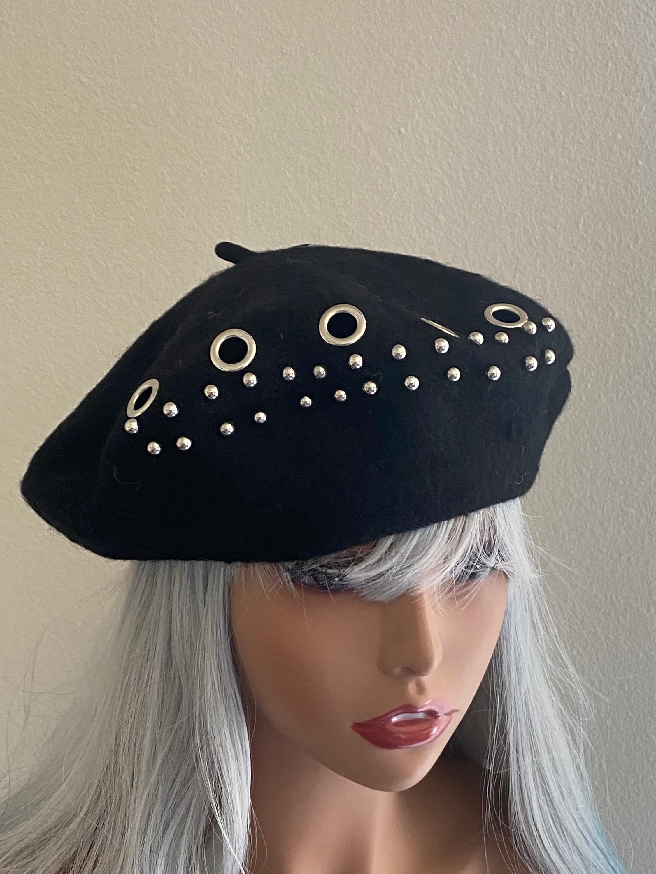 Black Studded Beret, Jeweled Beret, Embellished Hat, Studded Hat ...