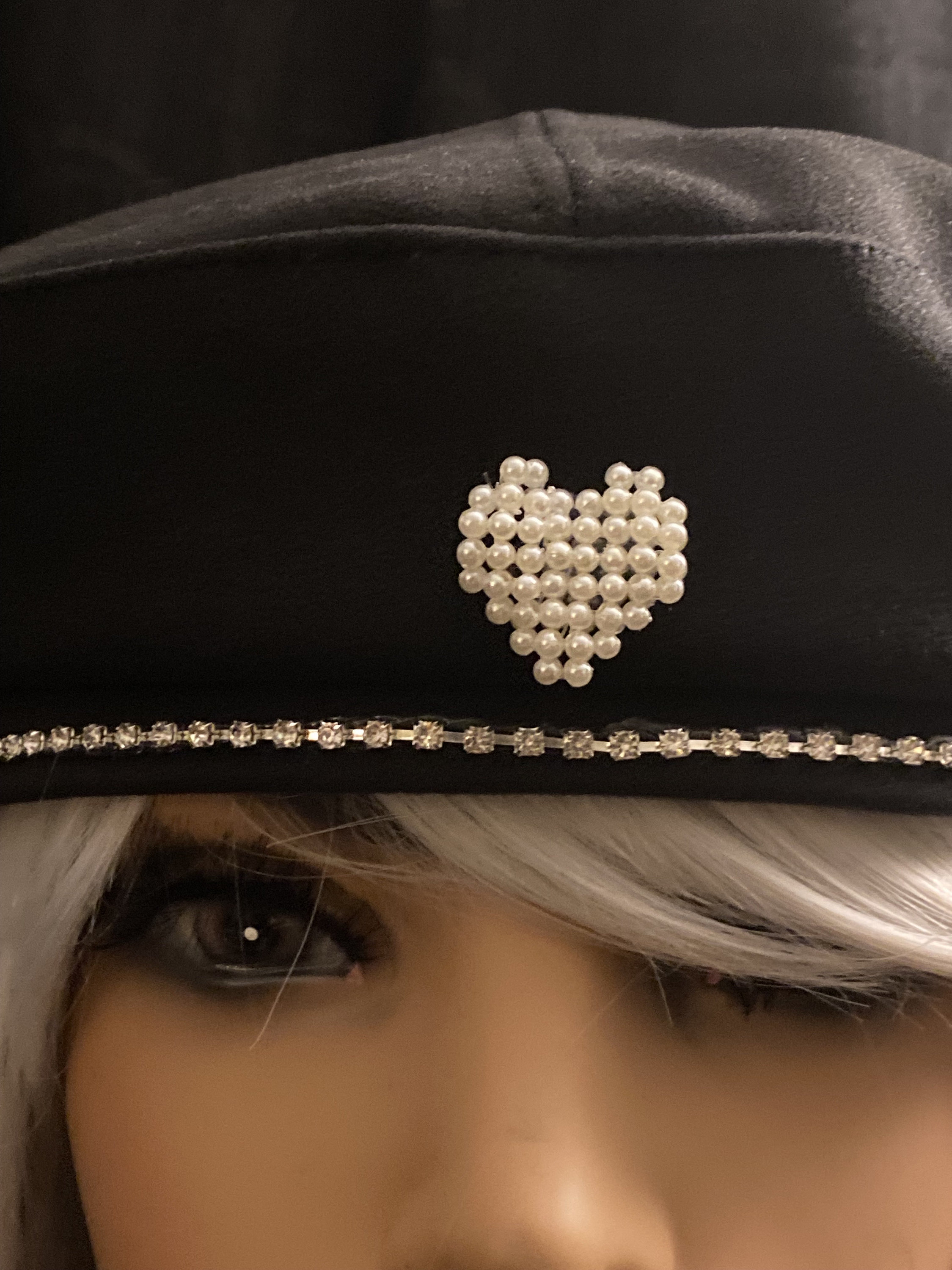 BLING Beret, Pearl Heart Beret, Love Beret, Embellished Hat, Rhinestone ...