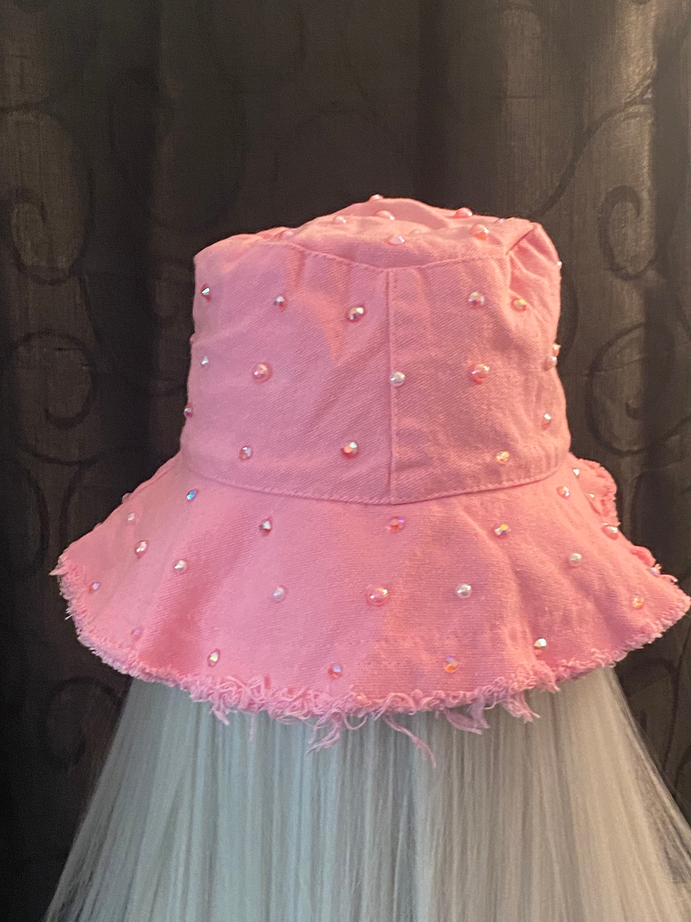 BLING Bucket Hat, Pink Pearl and Rhinestone Hat, Embellished Hat, Pink ...