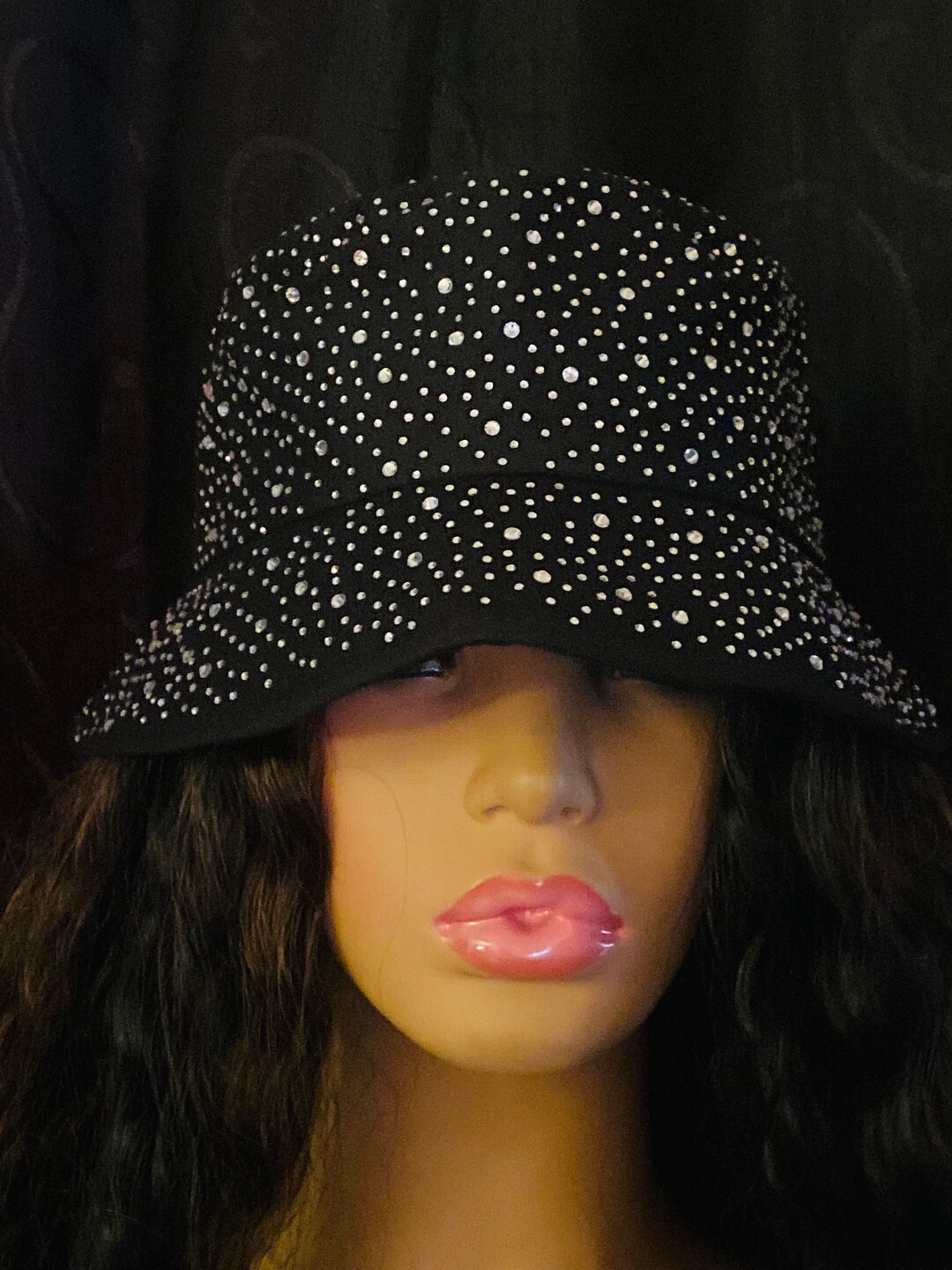 BLING Bling Bucket Hat, Embellished Hat, Black Rhinestone Hat, Bling ...