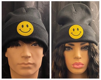 Pom-pom Beanie Melting Smiley Face - Etsy