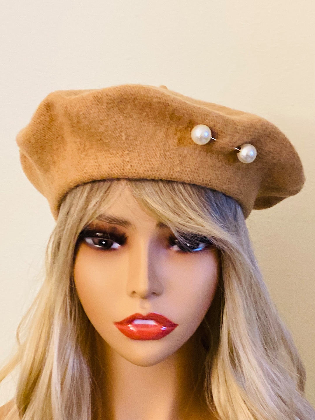 Camel Beret Pearl Beret Hat Camel Wool Beret Warm Hats - Etsy
