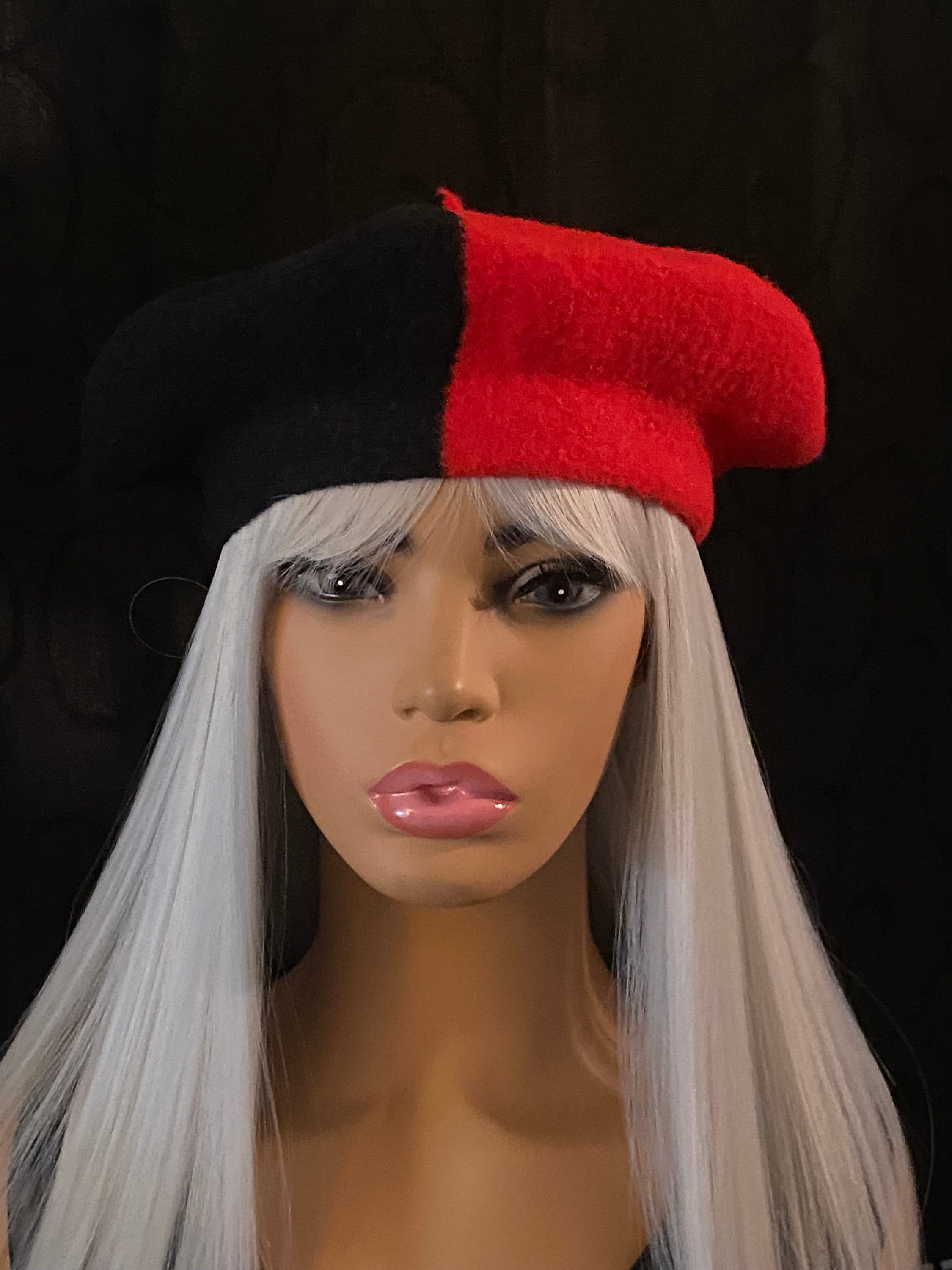 Red & Black Colorblock Beret, Colorblock Beret Hat, Red/black Beret ...