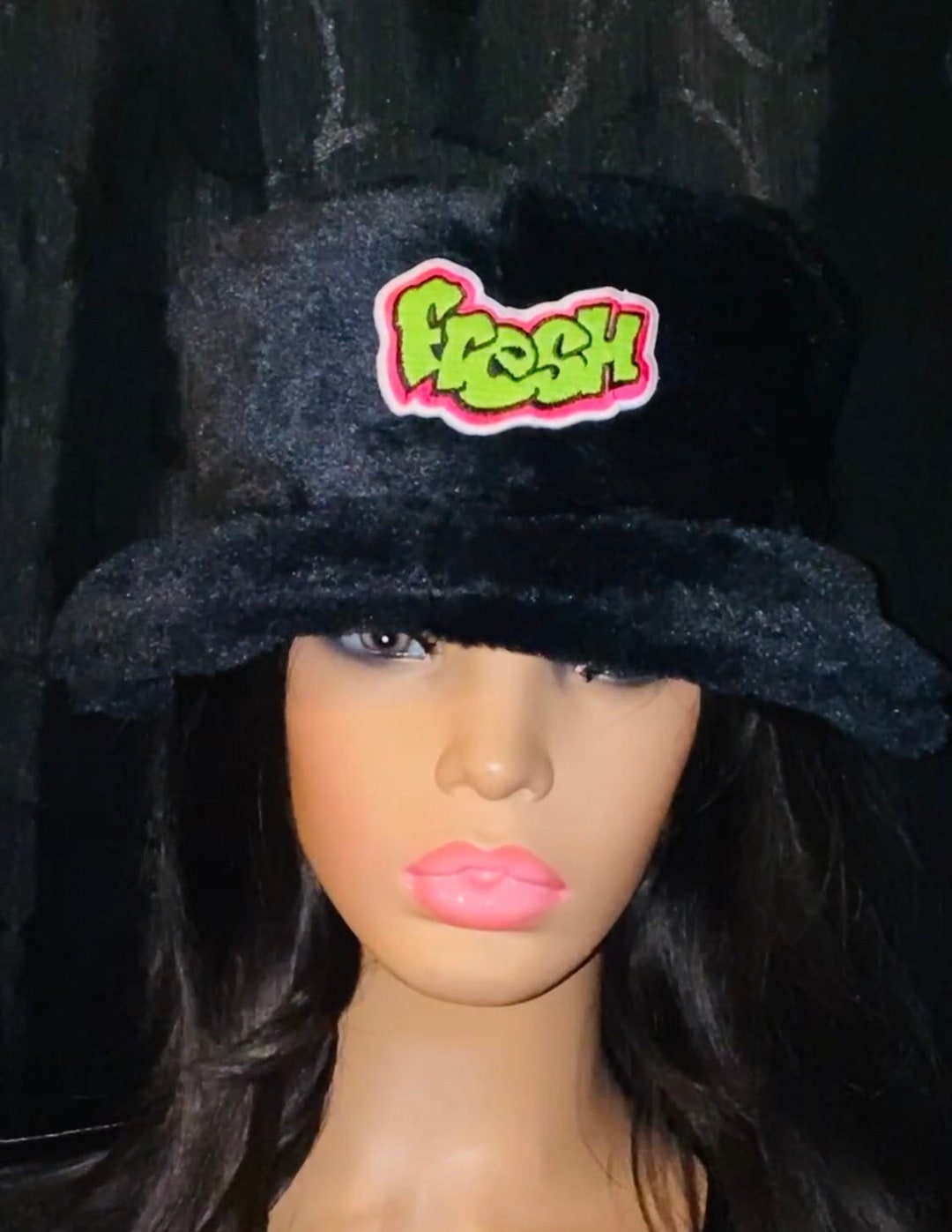 Black Faux Fur Bucket Hat, Fresh Statement Hat, Plush Fur Bucket Hat ...