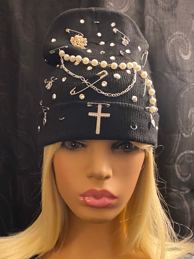 BLING Beanie, Embellished Hat, Studded Hat, Jeweled Hat, Bling Skull ...
